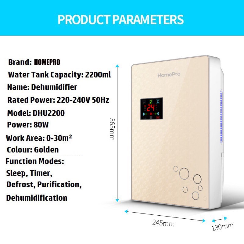 HomePro DHU2200 Dehumidifier/Remote/Eng Menu/2.2L Tank/Dual ...