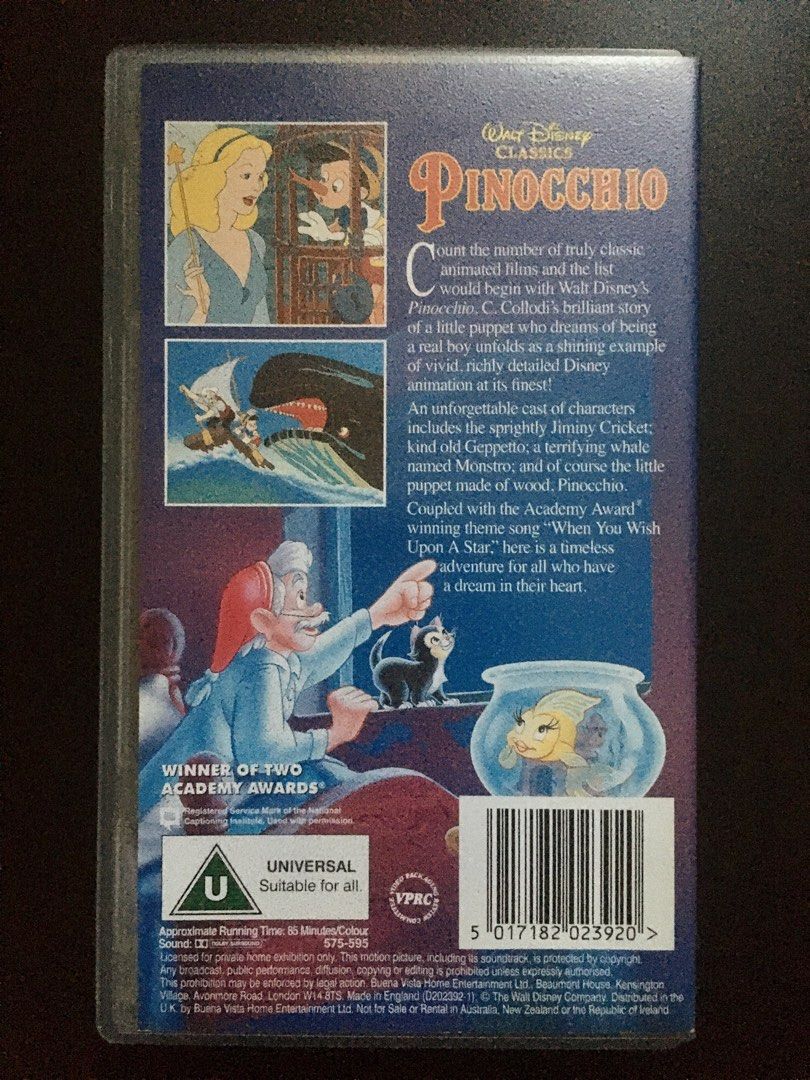 VHS - Pinocchio (1940) (Disney Classic VHS Tape / Video Tape), Hobbies ...