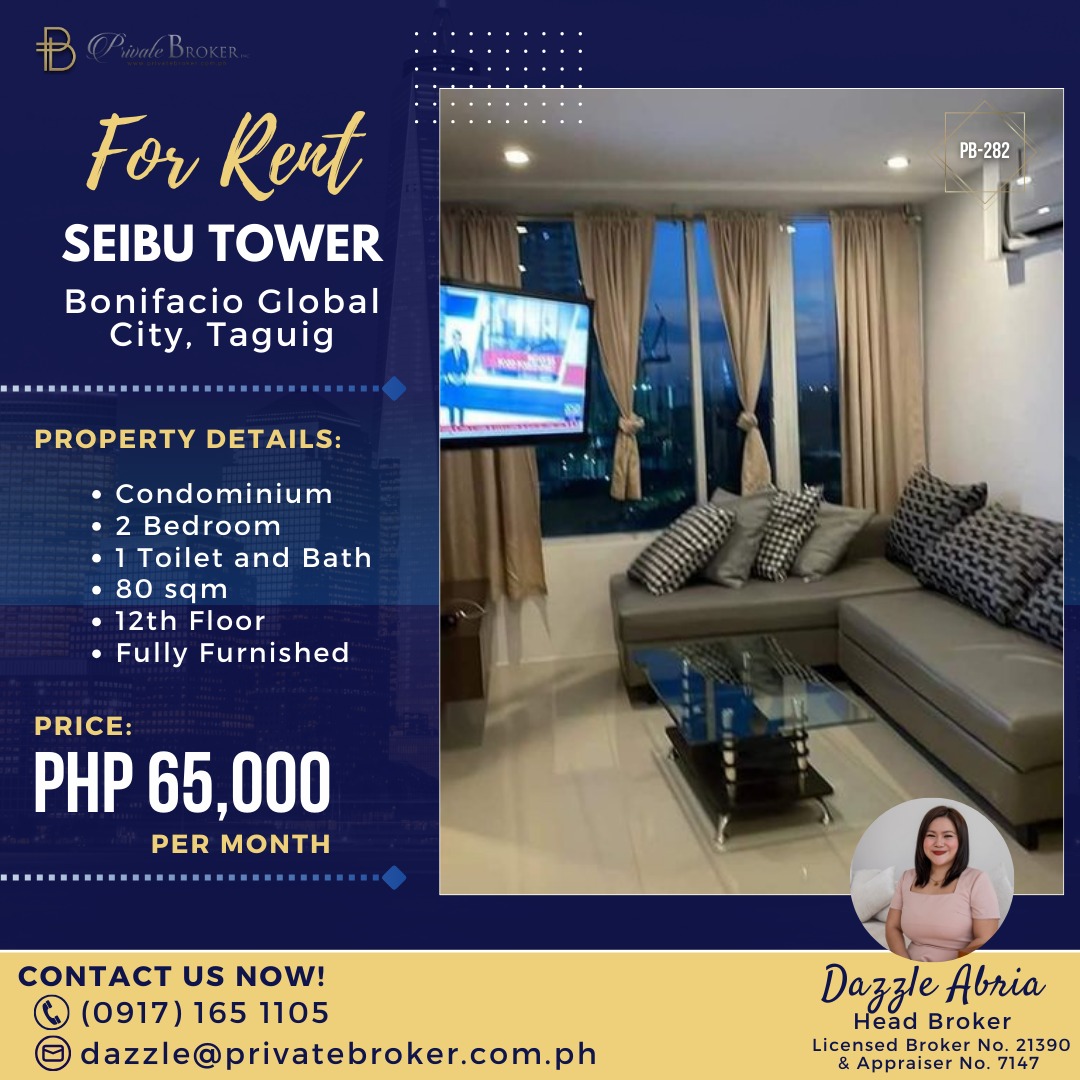 2 Bedroom Unit For Rent & For Sale at Seibu Tower BGC, Property ...
