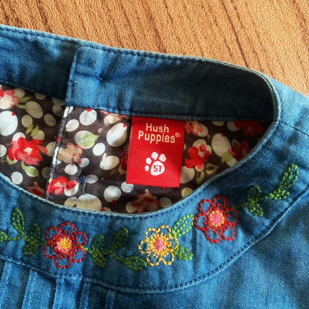 5Y HUSH PUPPIES BROIDERED DENIM DRESS, Bayi & Anak, Baju Anak Perempuan ...