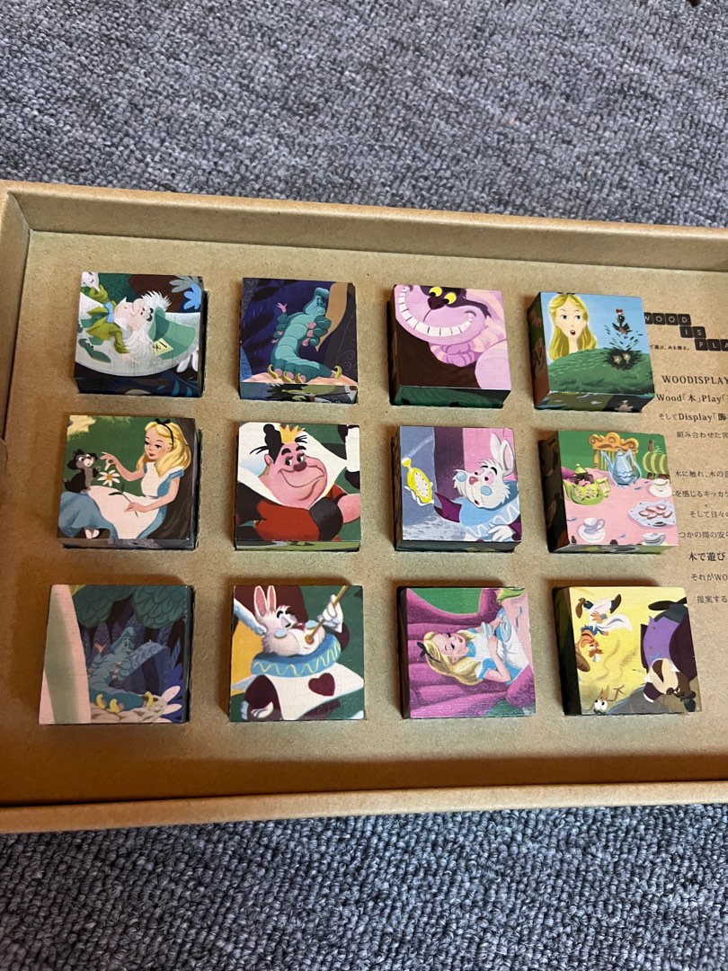 Disney Alice in Wonderland Wooden Cube Puzzle Building Blocks 12 Piece ...
