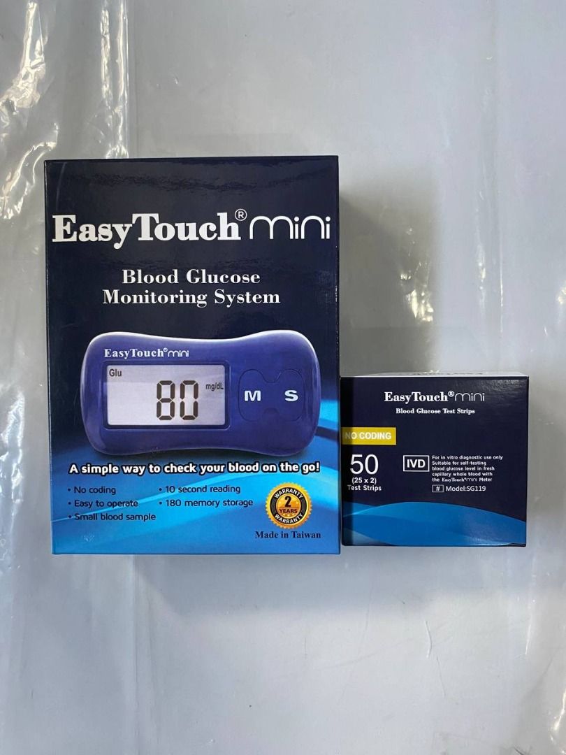 EASY TOUCH MINI BLOOD GLUCOSE MONITORING SYSTEM- WITH 50 STRIPS ...