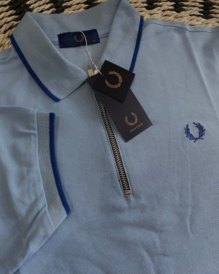Fred Perry Polo Tshirt Zipper blue (XL), Fesyen Pria, Pakaian , Atasan ...
