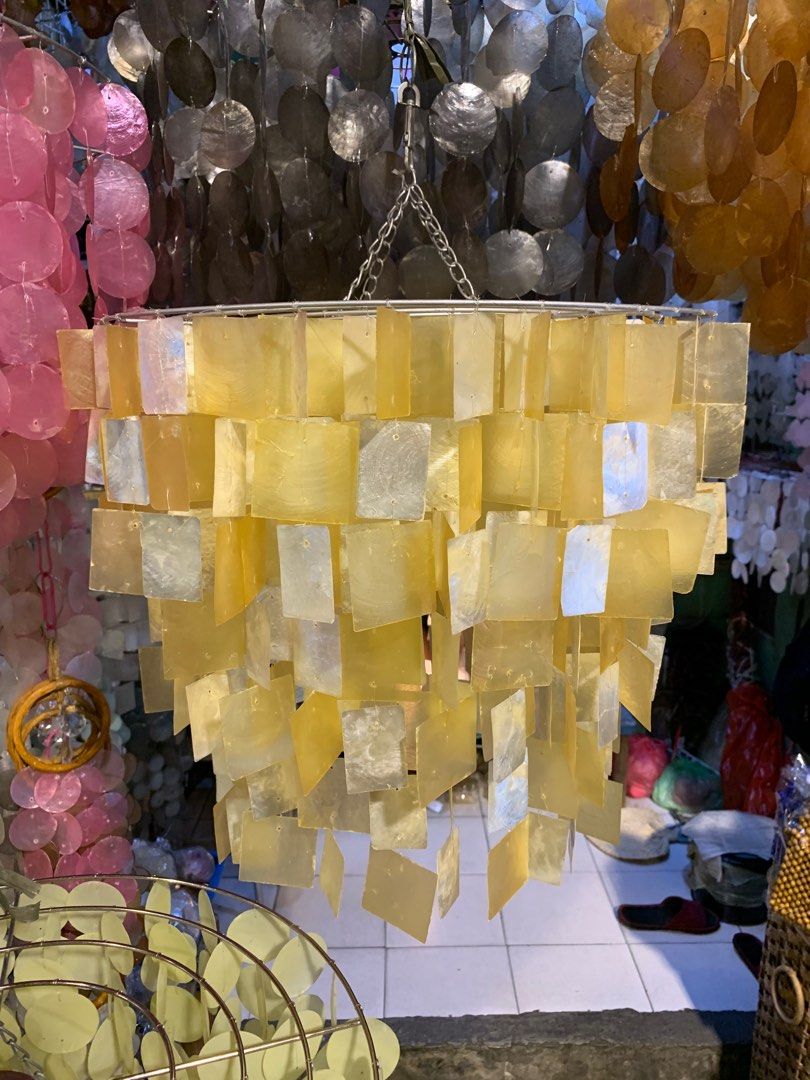 Golden Capiz Chandelier, Furniture & Home Living, Lighting & Fans ...