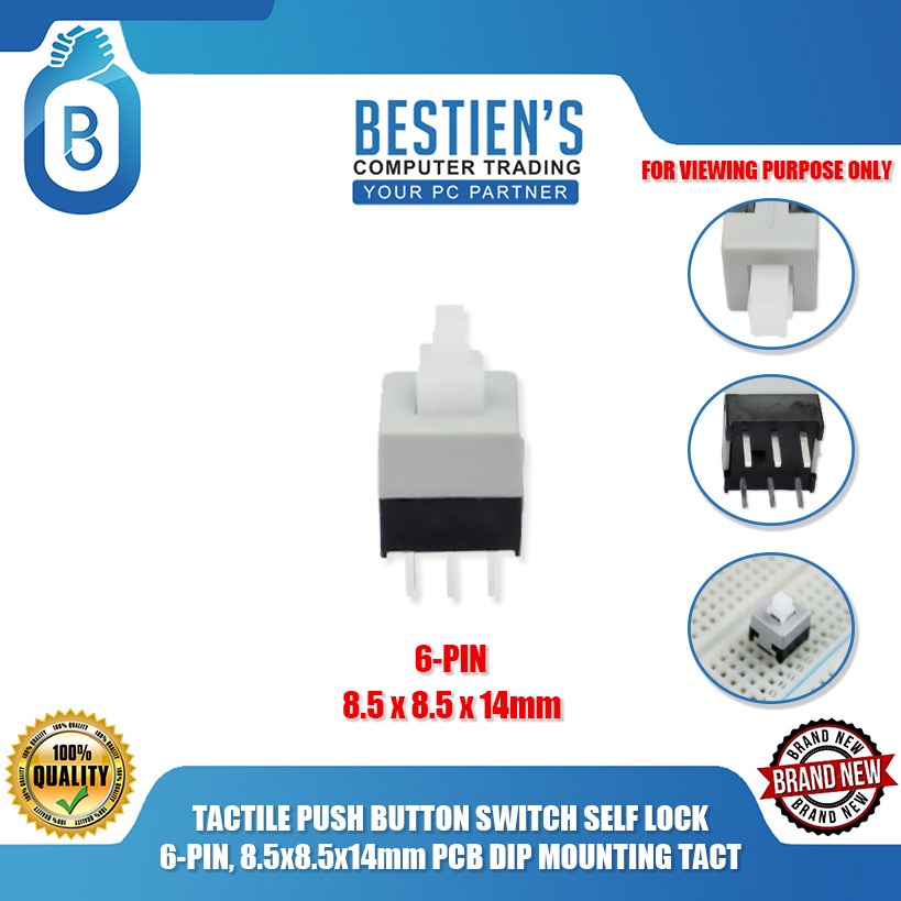 TACTILE PUSH BUTTON SWITCH SELF LOCK 6-PIN, 8.5x8.5x14mm PCB DIP ...