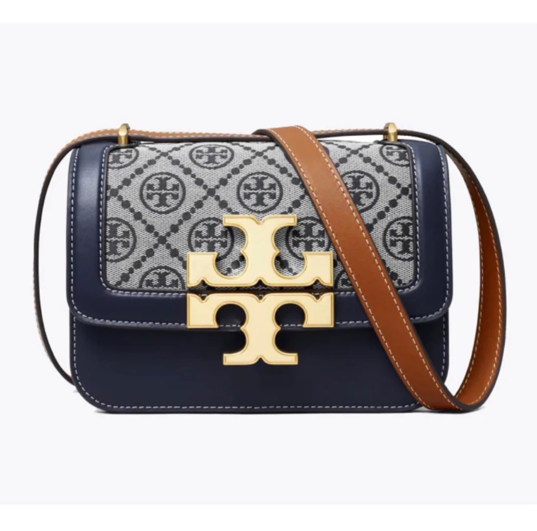 Tory Burch Eleanor Monogram Shoulder Bag Navy, Barang Mewah, Tas ...