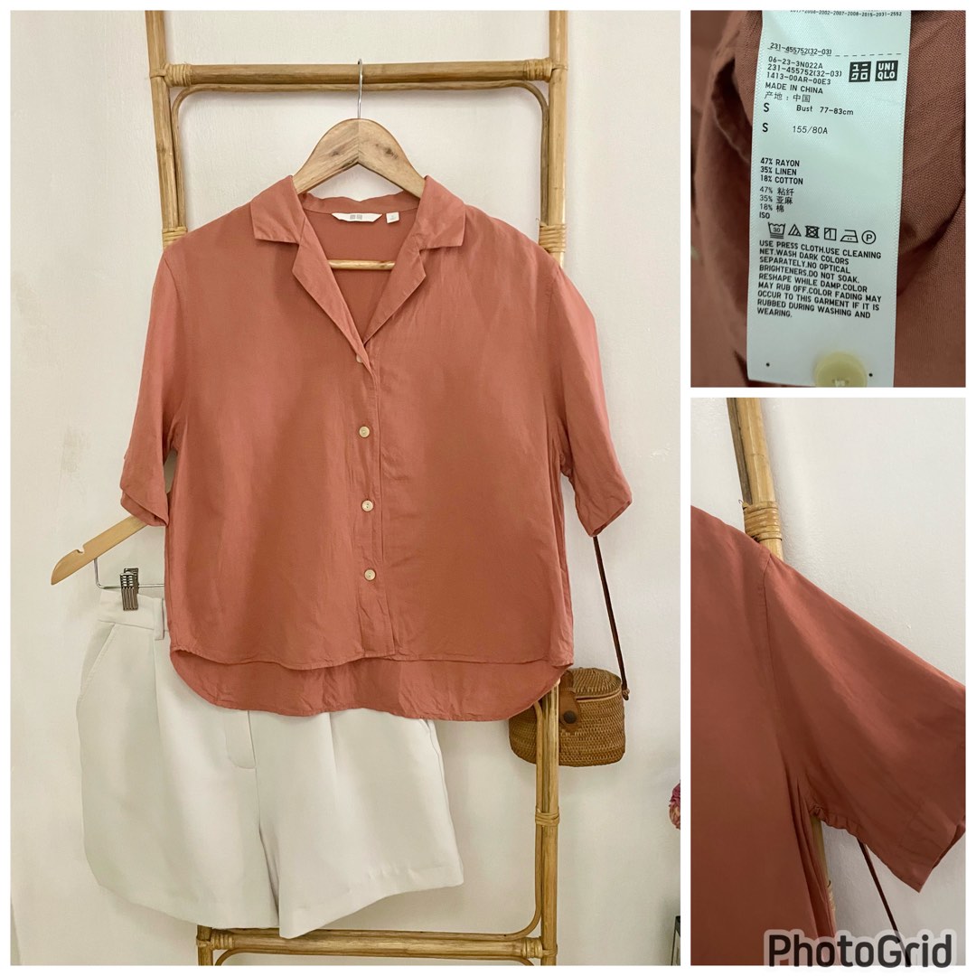 Uniqlo terracota long back linen boxy top, Women's Fashion, Tops ...