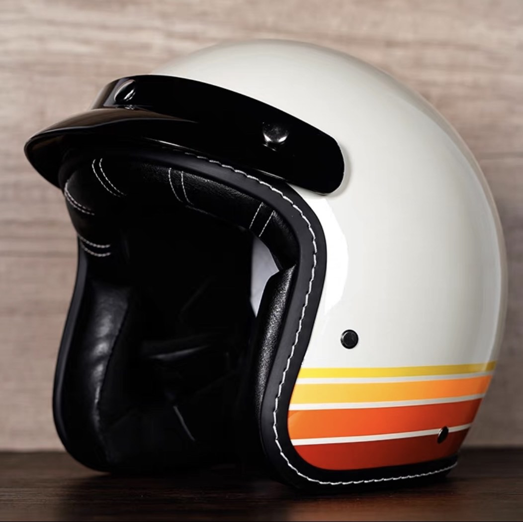 White with Orange and Red Stripes Motorcycle Helmet Open Face Three ...