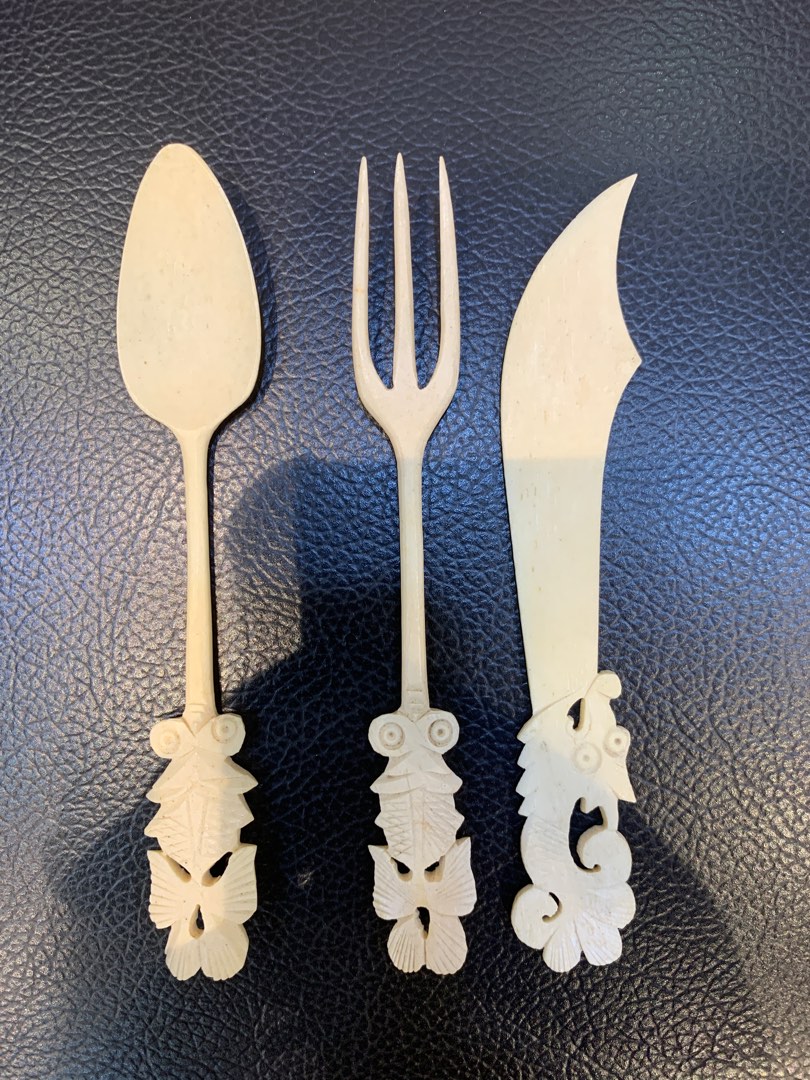 Antique asian hand carved bone spoon and fork, Hobbies & Toys ...