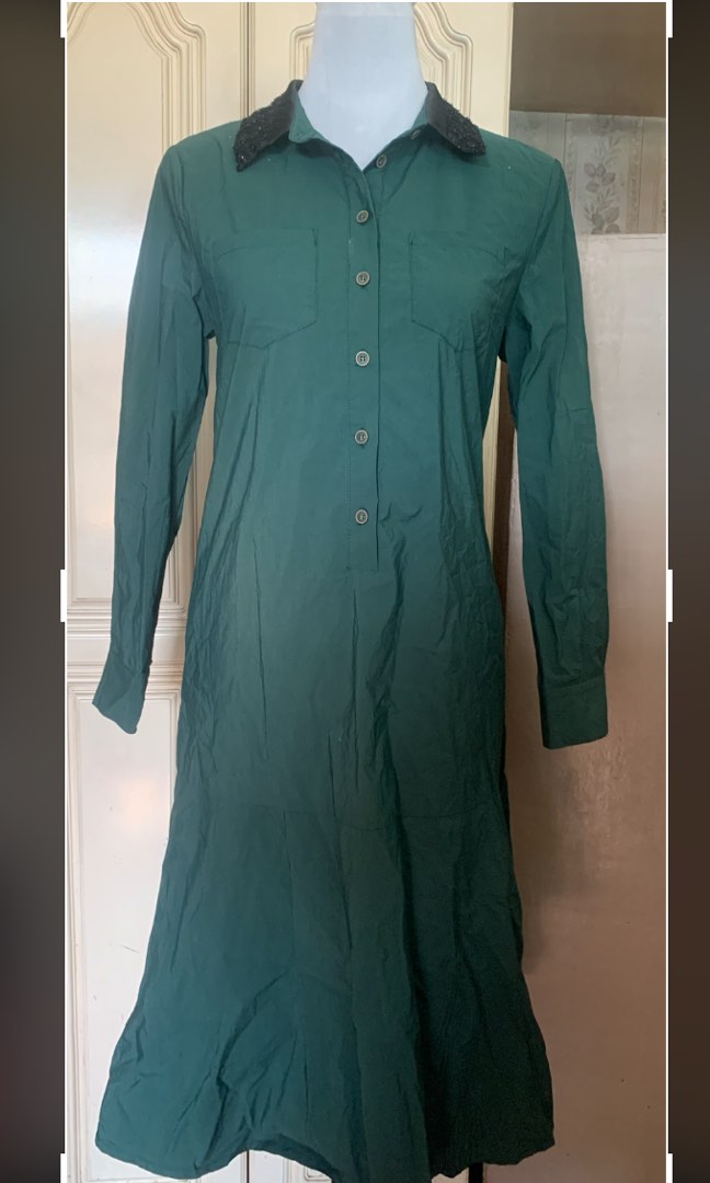 Emerald Green Button Down Dress, Women's Fashion, Dresses & Sets ...