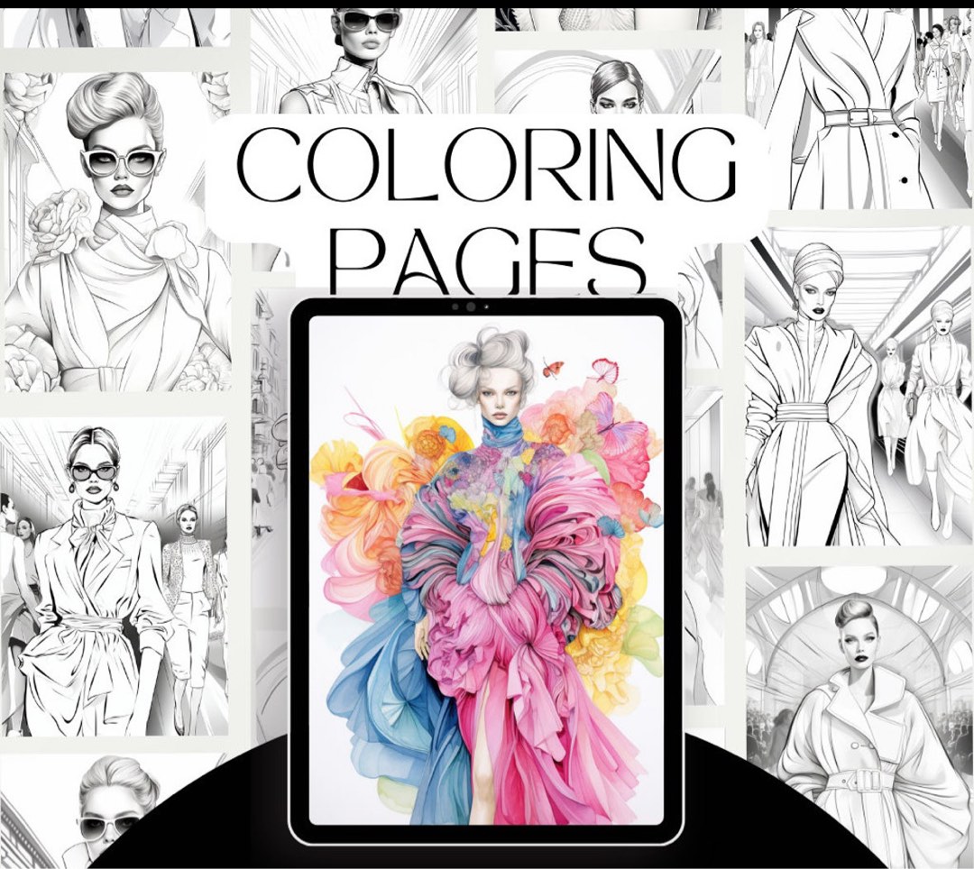 Fashion Coloring Pages - Digital (ready to print), Hobbies & Toys ...