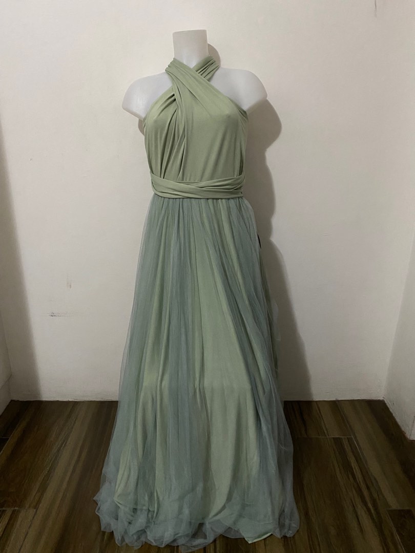 Sage Green Infinity Dress with Tulle, Women's Fashion, Dresses & Sets ...