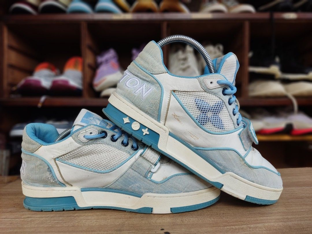 Sepatu Sneakers Louis Vuitton LV Trainer Monogram Denim Velcro - Size ...