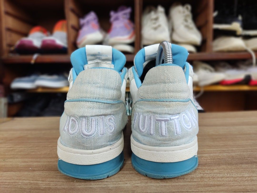 Sepatu Sneakers Louis Vuitton LV Trainer Monogram Denim Velcro - Size ...