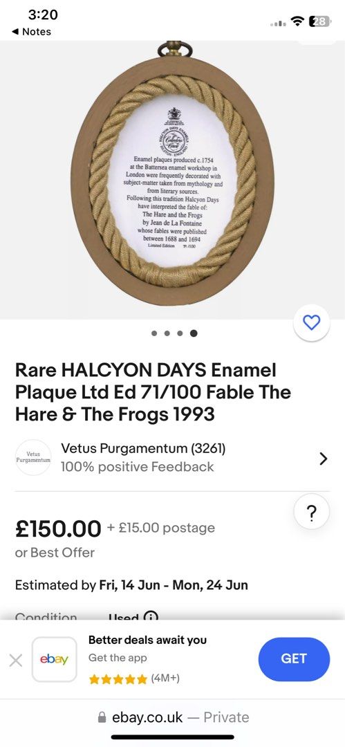 Vintage HALCYON DAYS Hand -painted Enamel Plaque “Cat Sleeping under ...