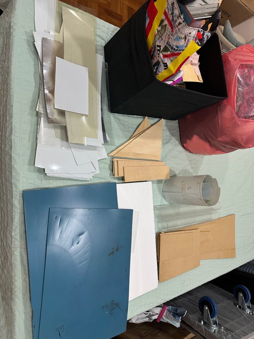 Art materials, wood, acrylic, styrofoam, plastic sheet, metal sheet ...