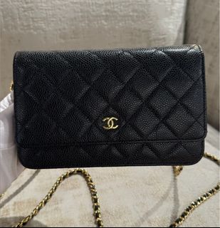 Authentic Cha nel 19 Wallet On Chain Caramel Lamb Gold Hardware Metal ...