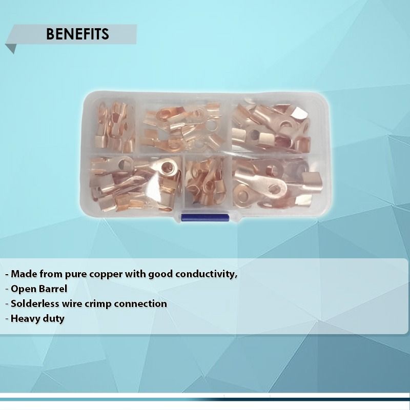 BATTERY LUG TERMINAL OPEN BARREL COPPER RING WIRE CRIMP CONNECTOR 10A ...