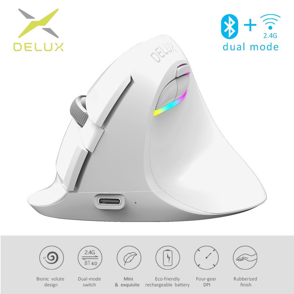 Delux M618 Mini Wireless White Mouse Bluetooth 4.0+2.4GHz Dual mode ...