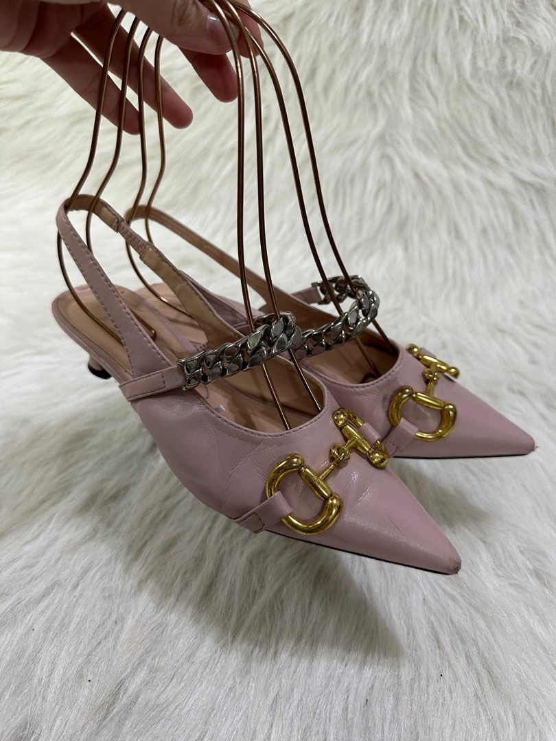 GUCCI ROSE SKIN LEATHER HORSEBIT KITTEN HEEL SHOES, Women's Fashion ...