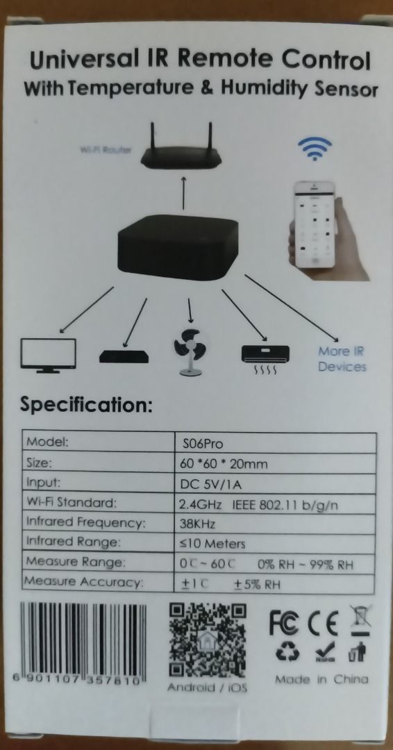 Universal IR Remote Control IR with Temperature & Humidity Sensor 遠紅外線 ...