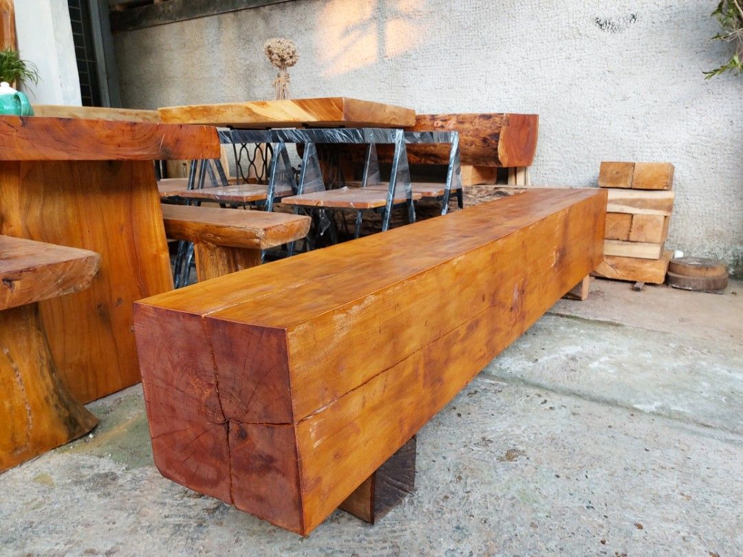 Kursi Cafe bangku bench balok kayu, Antik, Furnitur di Carousell