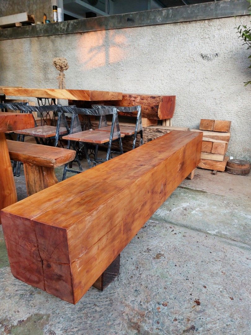 Kursi Cafe bangku bench balok kayu, Antik, Furnitur di Carousell