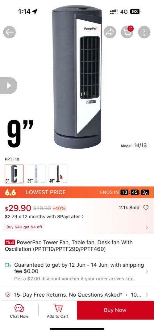 powerpac tower fan PPTF10, Furniture & Home Living, Lighting & Fans ...