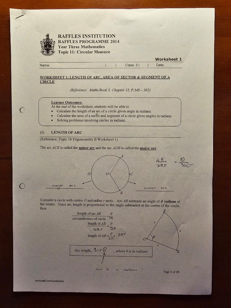 RAFFLES INSTITUTION/RI Y3-4 MATH CHEMISTRY PHYSICS NOTES + WORKSHEETS ...