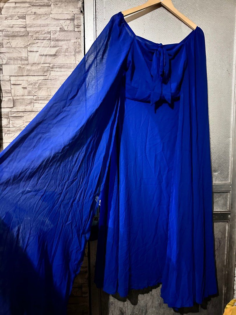 Shein Blue Cape Sleeves Batwing type Event Long dress, Women's Fashion ...