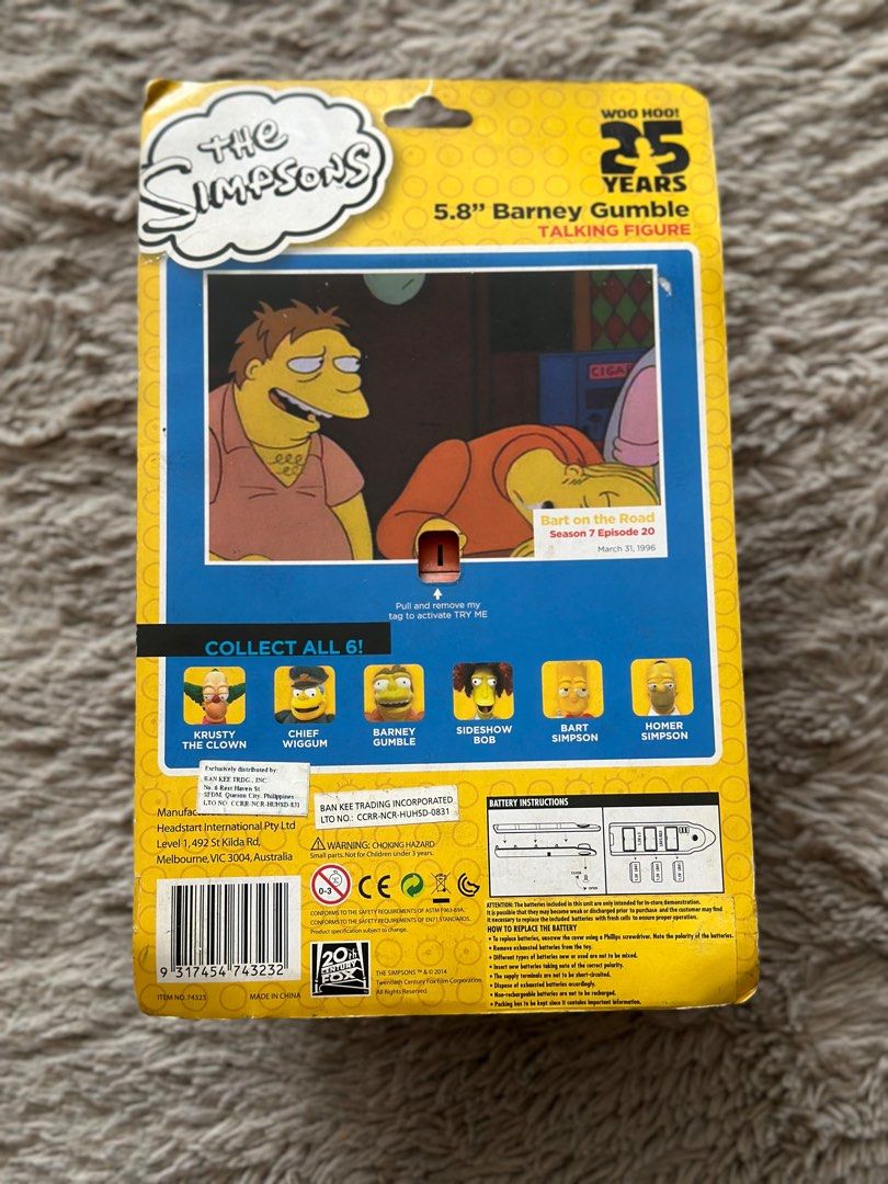 The Simpsons Barney Gumble Talking Figure Vintage Collectible Rare 1996 ...