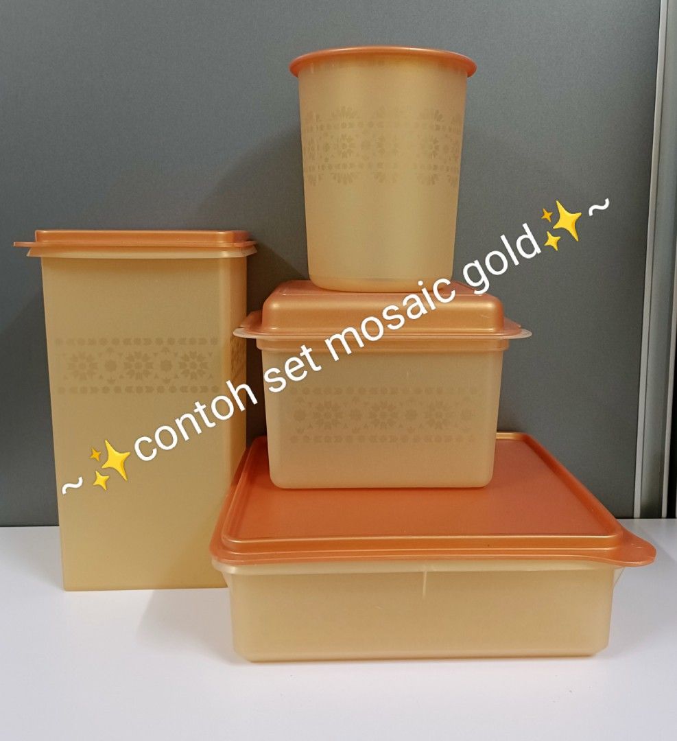 TUPPERWARE Mosaic one touch canister 1.2L (GOLD), Furniture & Home ...
