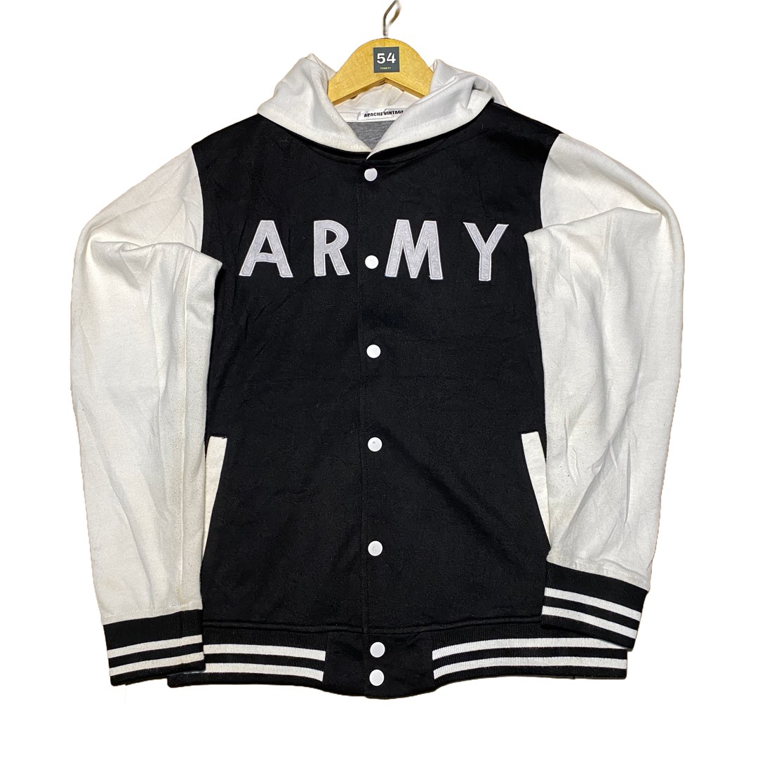 VARSITY JACKET | ARMY | APACHE VINTAGE, Fesyen Pria, Pakaian , Atasan ...