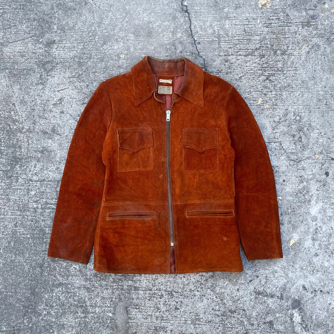 Vintage 1940s/50s Bad Leather 4-Pocket Burnt Orange Suede Leather ...