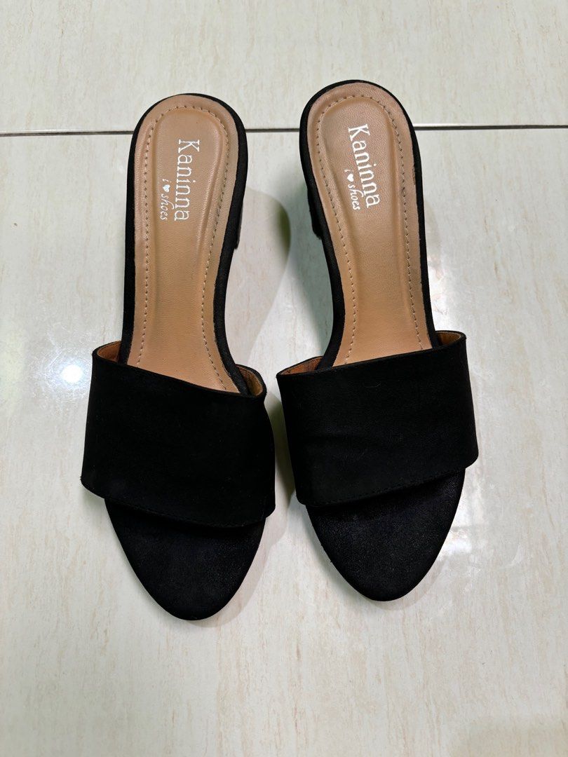 Black heels tapak tahu (block heels) kaninna, Fesyen Wanita, Sepatu di ...