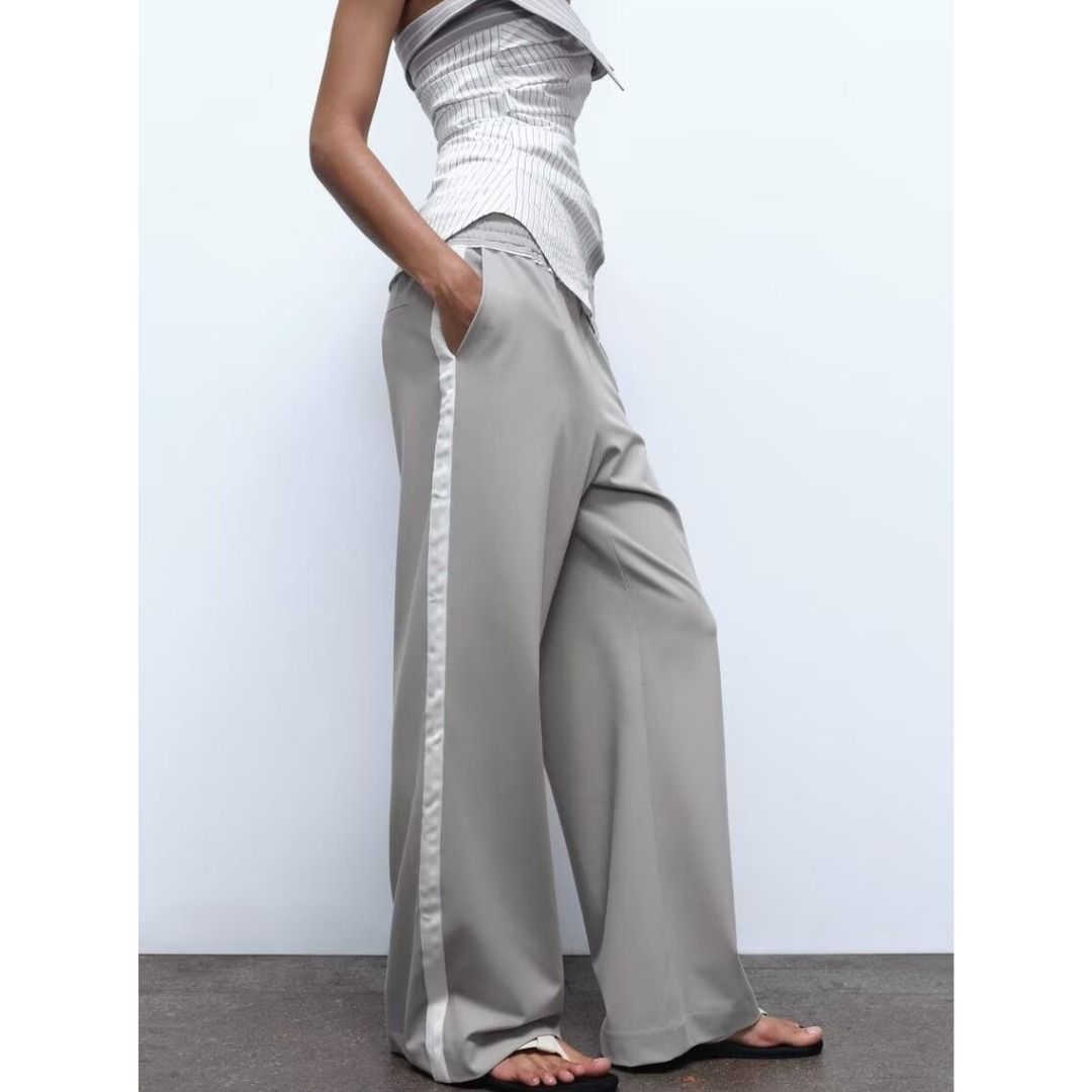 Celana Panjang Wanita Polos Warna Abu Gray Wide Leg Korean Loose Pants ...