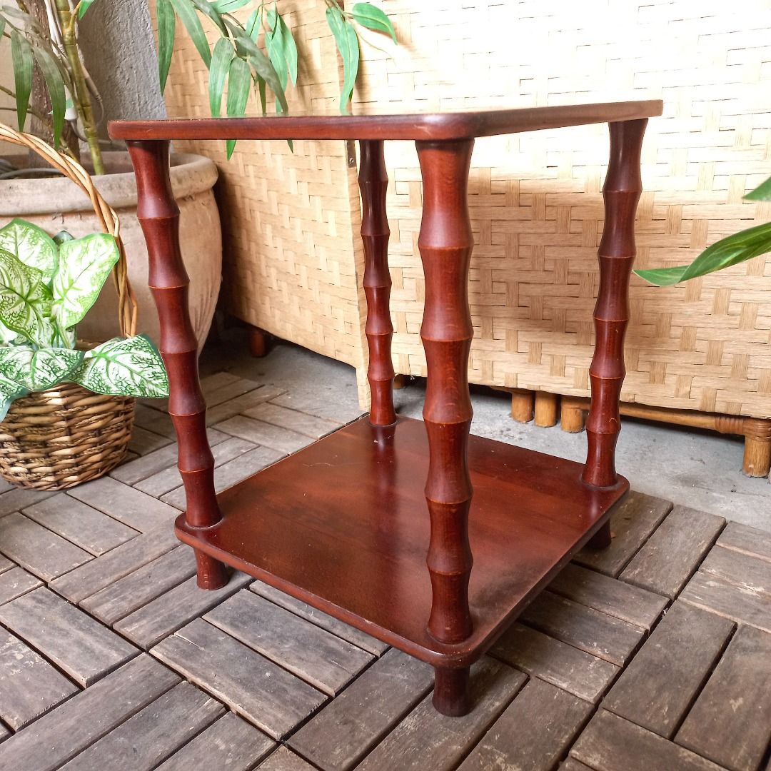 Midcentury modern vintage 2tier spindle solid wood plant stand pedestal ...