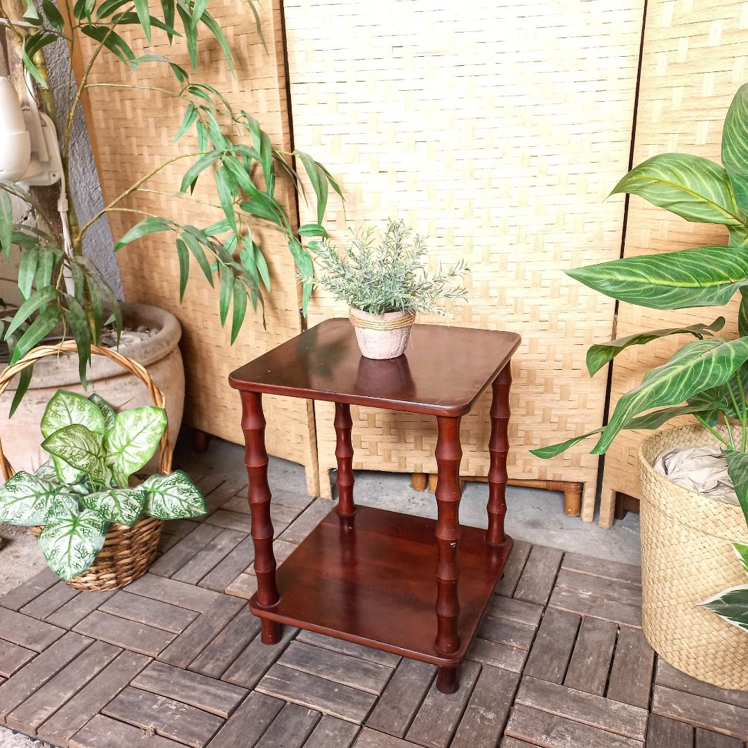 Midcentury modern vintage 2tier spindle solid wood plant stand pedestal ...