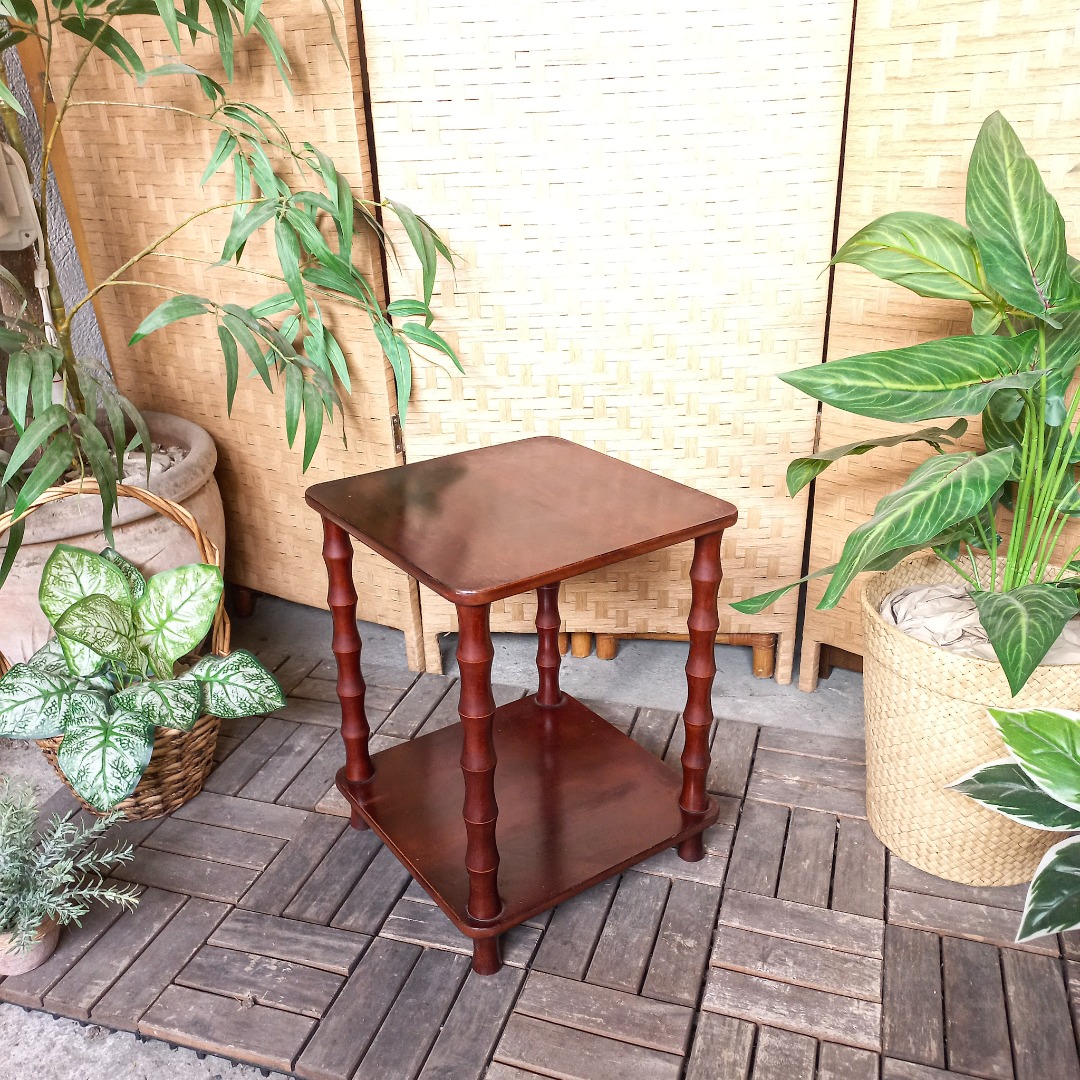 Midcentury modern vintage 2tier spindle solid wood plant stand pedestal ...