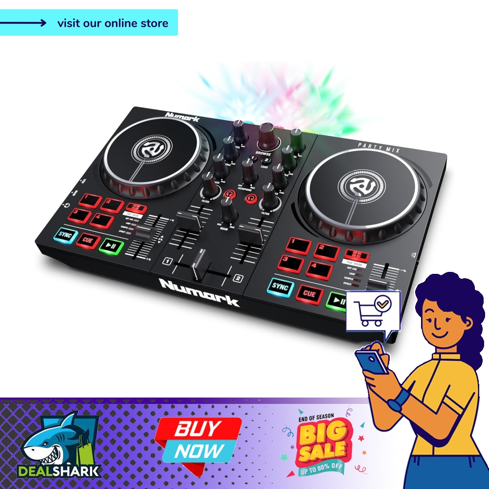 Numark Party Mix II - DJ Controller with Party Lights, DJ Set with 2 ...