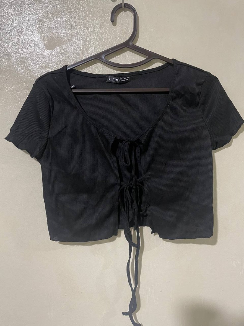 SHEIN Solid Drawstring Ruched Truncate Summer Short Sleeves Tee, Women ...