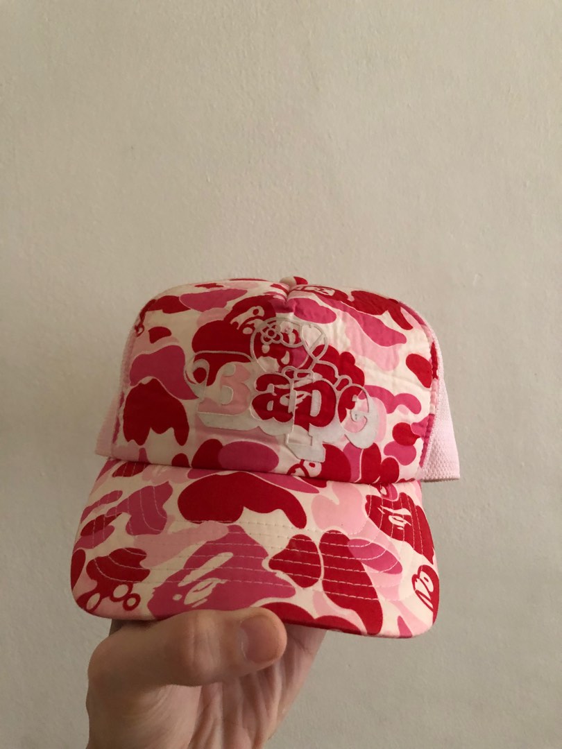 Vintage BAPE/APEE Baby Milo Pink ABC Camo Mesh Cap, Men's Fashion ...