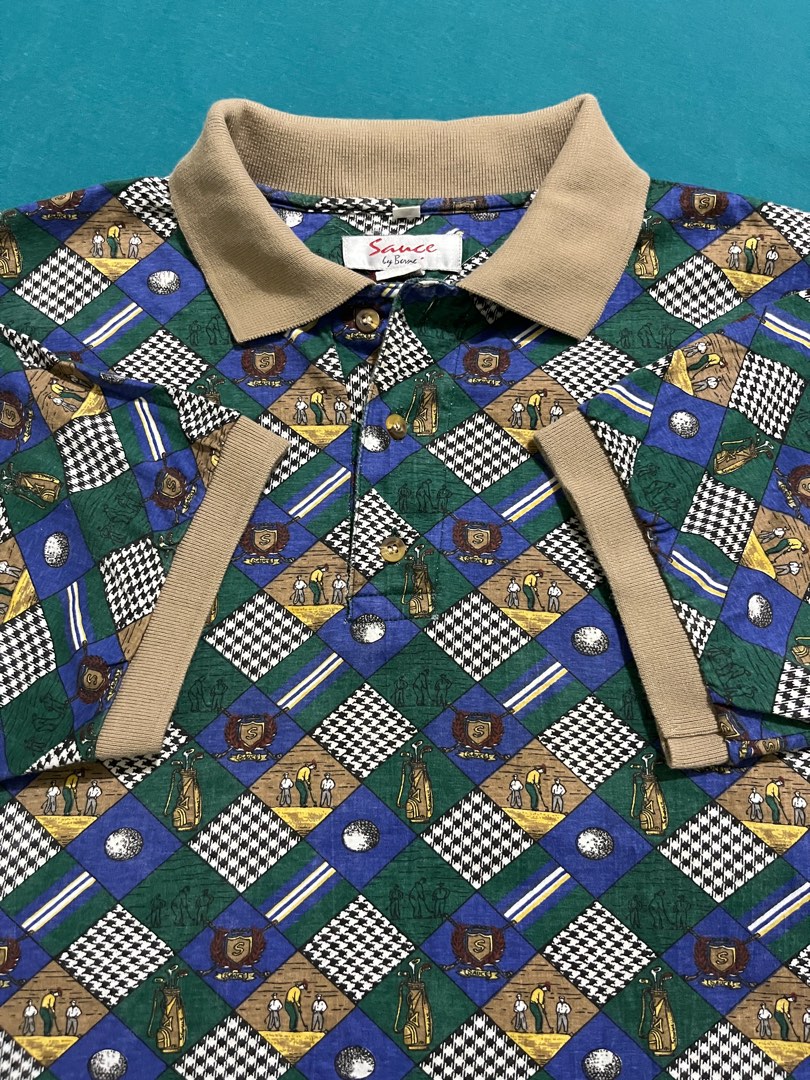 Vintage Golf Patterned AOP Polo Shirt, Men's Fashion, Tops & Sets ...
