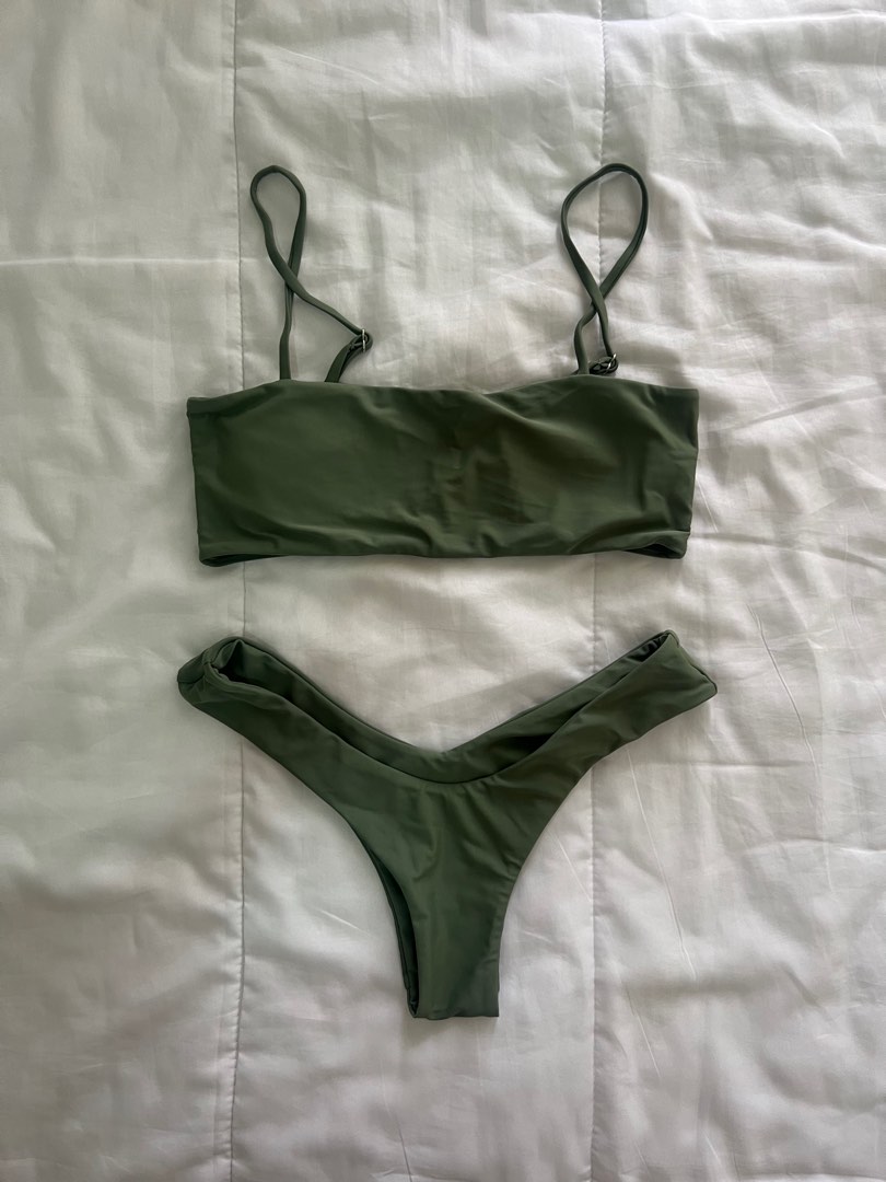 Zaful Sage Green Two Piece Swimsuit Bikini, Women's Fashion, Swimwear ...