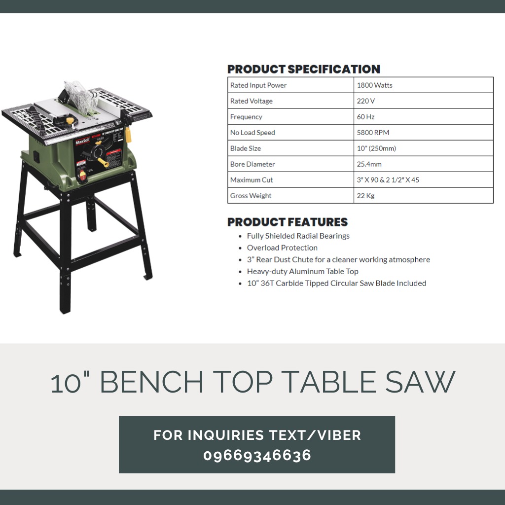 10" BENCH TOP TABLE SAW, Commercial & Industrial, Industrial Equipment ...