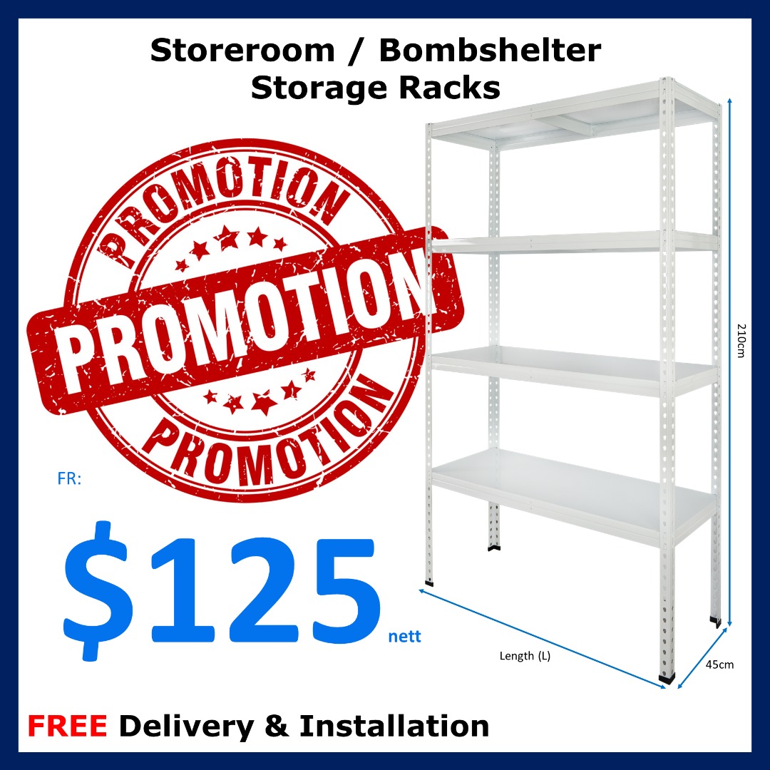 Full Metal White Boltless Storage Rack for BTO HDB Bombshelter ...