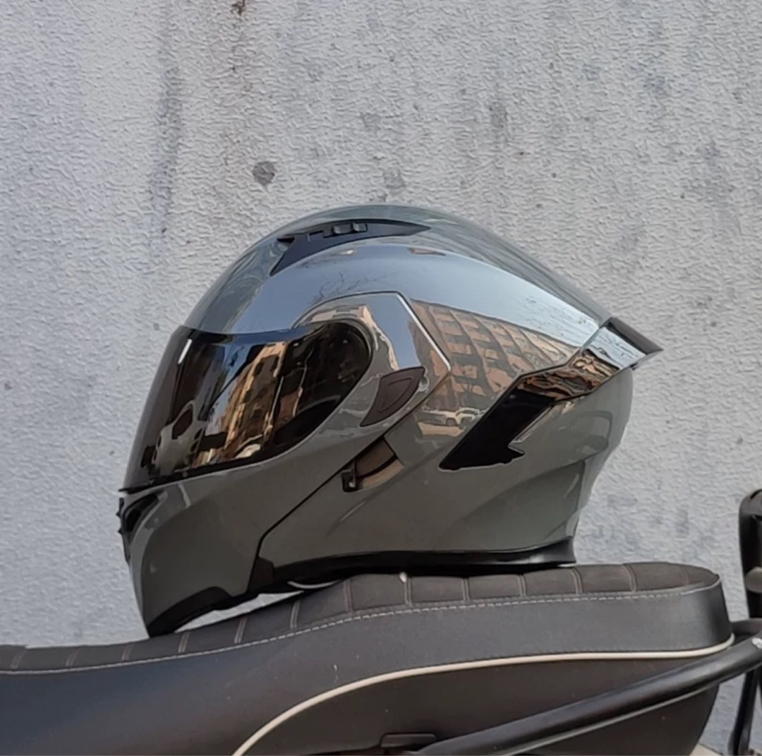 Grey Flip Up Modular Pista Tail Lip Fin Full Face Motorcycle Motorbike ...