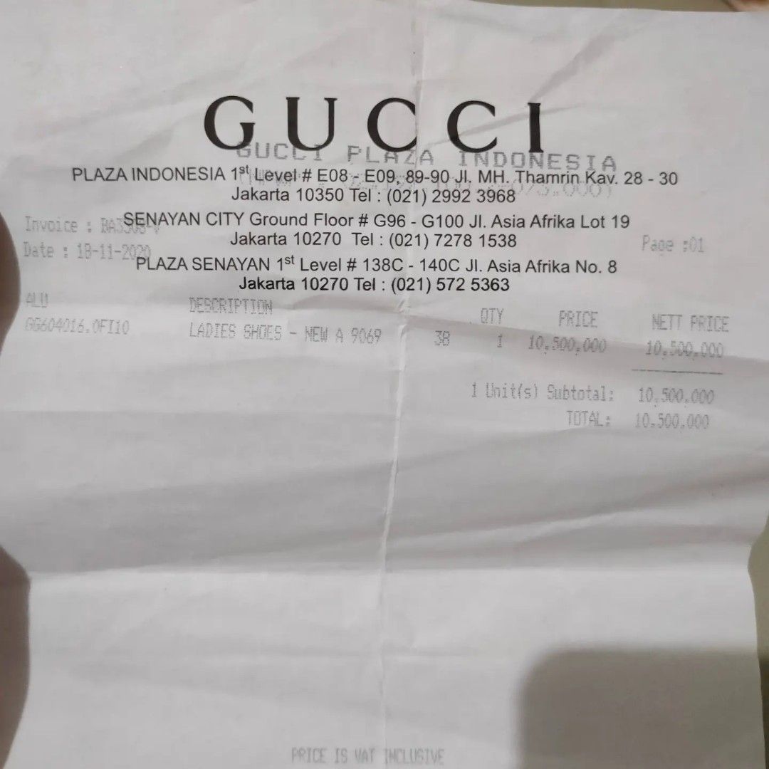 receipt gucci original / amplop gucci / envelope gucci / nota gucci ...