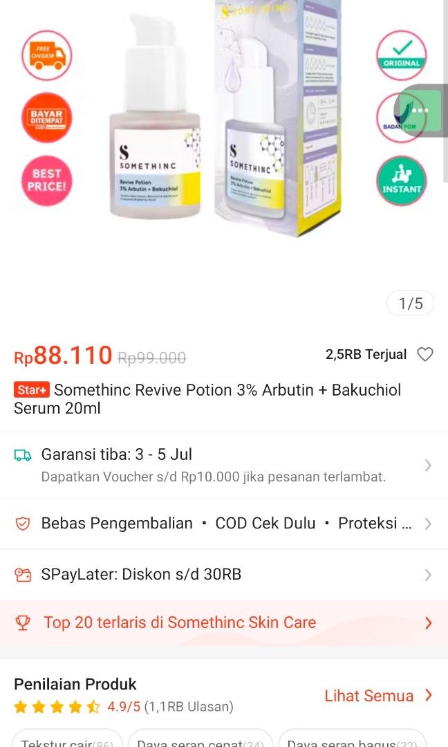 Serum Somethinc revive potion 3% sebutin + bakuchiol 20ml, Kesehatan ...