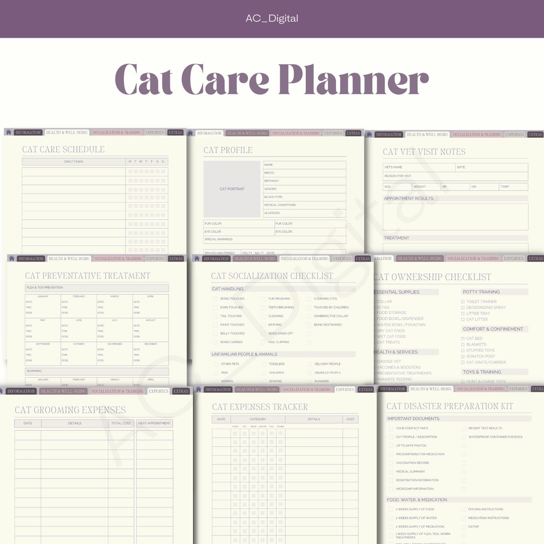 Ultimate Cat Care Planner Digital Printable GoodNotes Notability, Pet ...